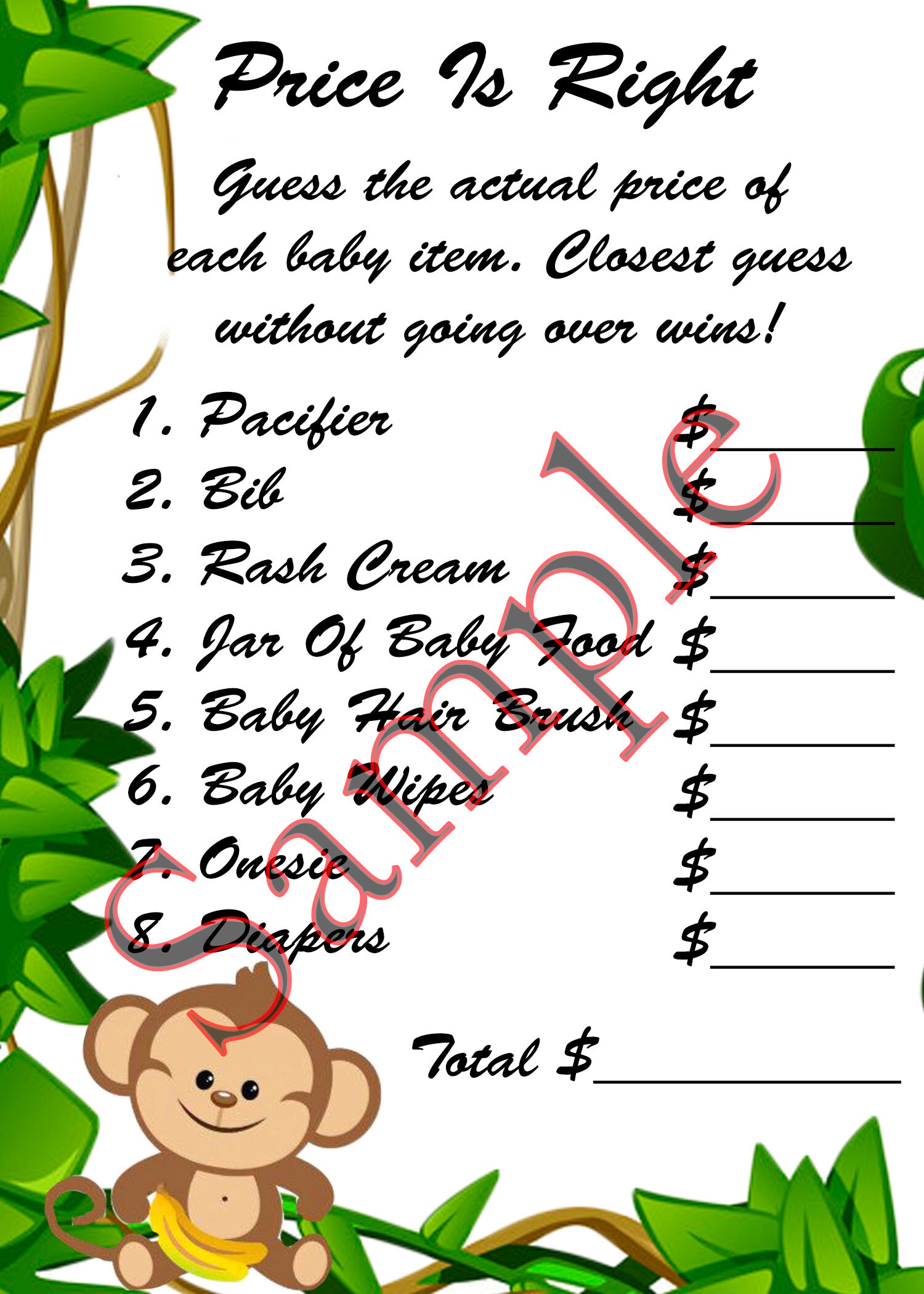 Baby Monkey Baby Shower PRINTABLE Games Instant Download 4 Games Baby ...
