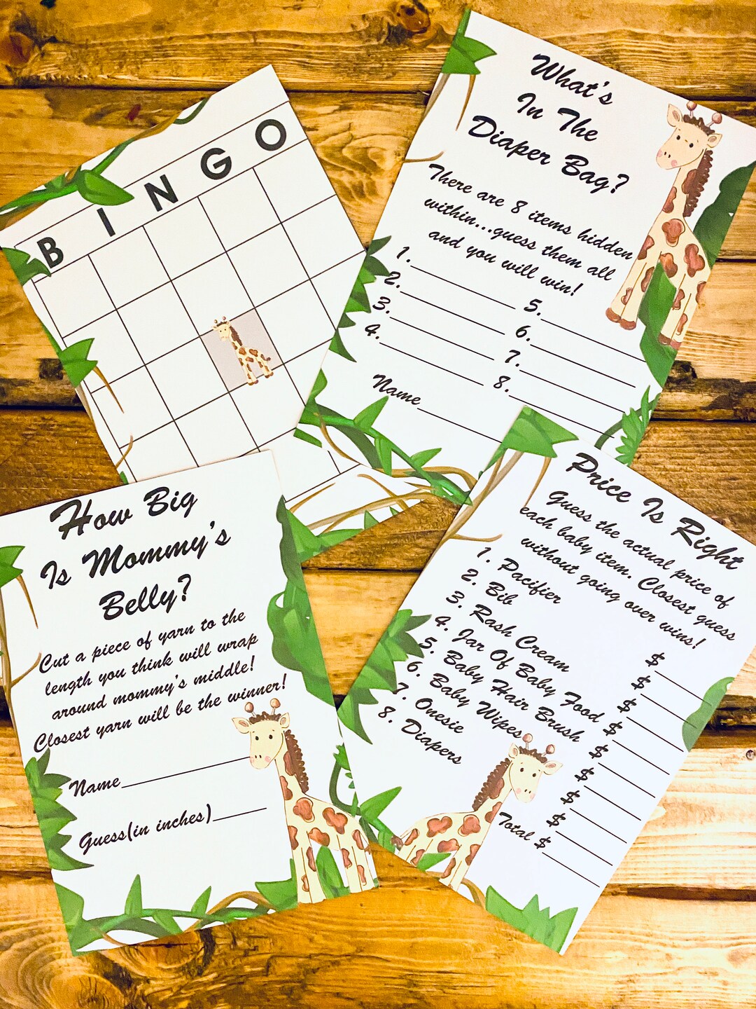 Giraffe Baby Shower PRINTABLE Games Instant Download 4 Games Giraffe ...