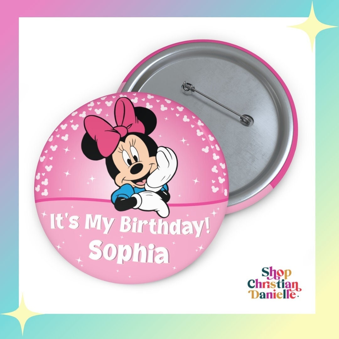Custom Minnie Mouse Birthday Button Minnie Mouse Button Disney Buttons ...