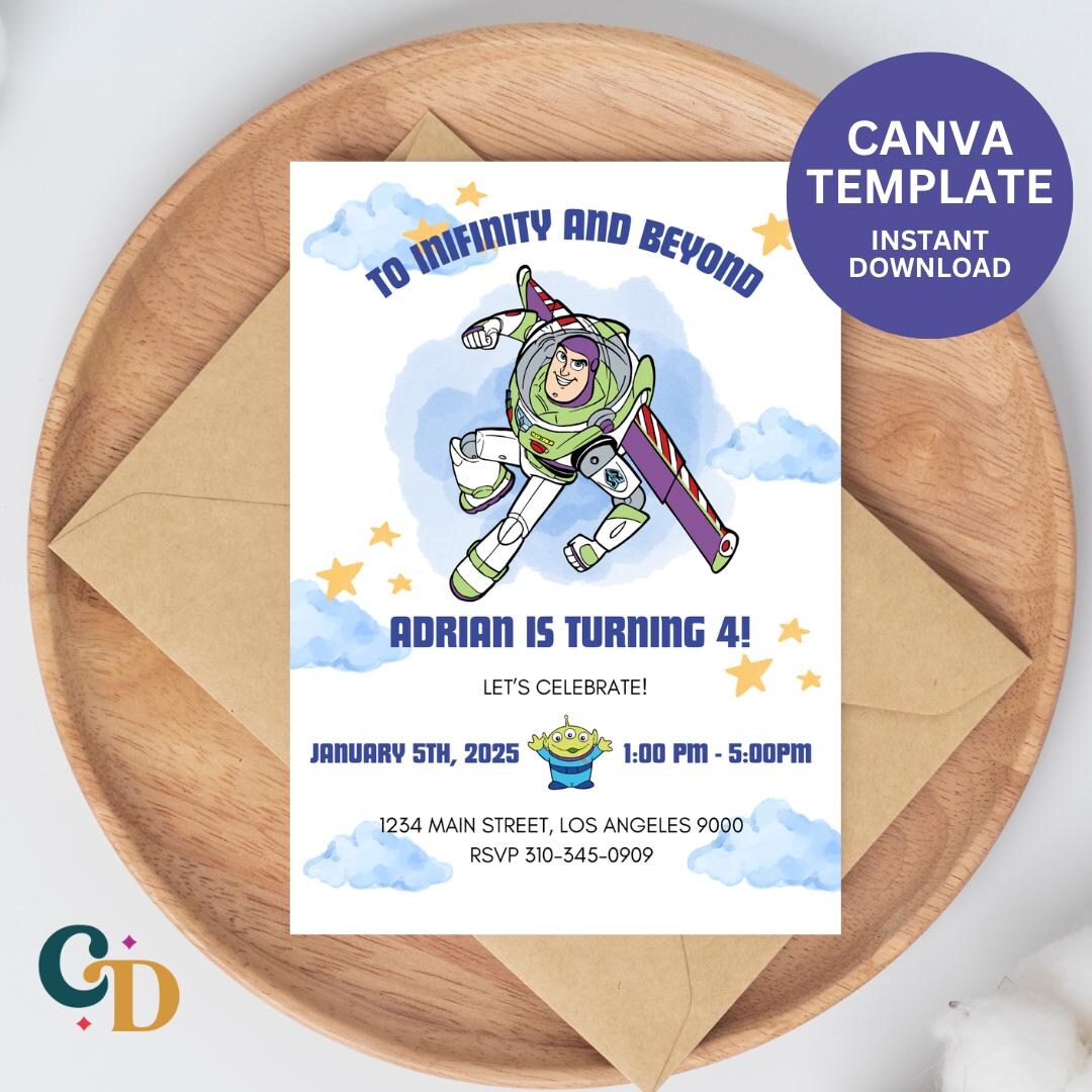 Buzz Lightyear Blue Clouds Editable and Printable Invitation | Toy ...