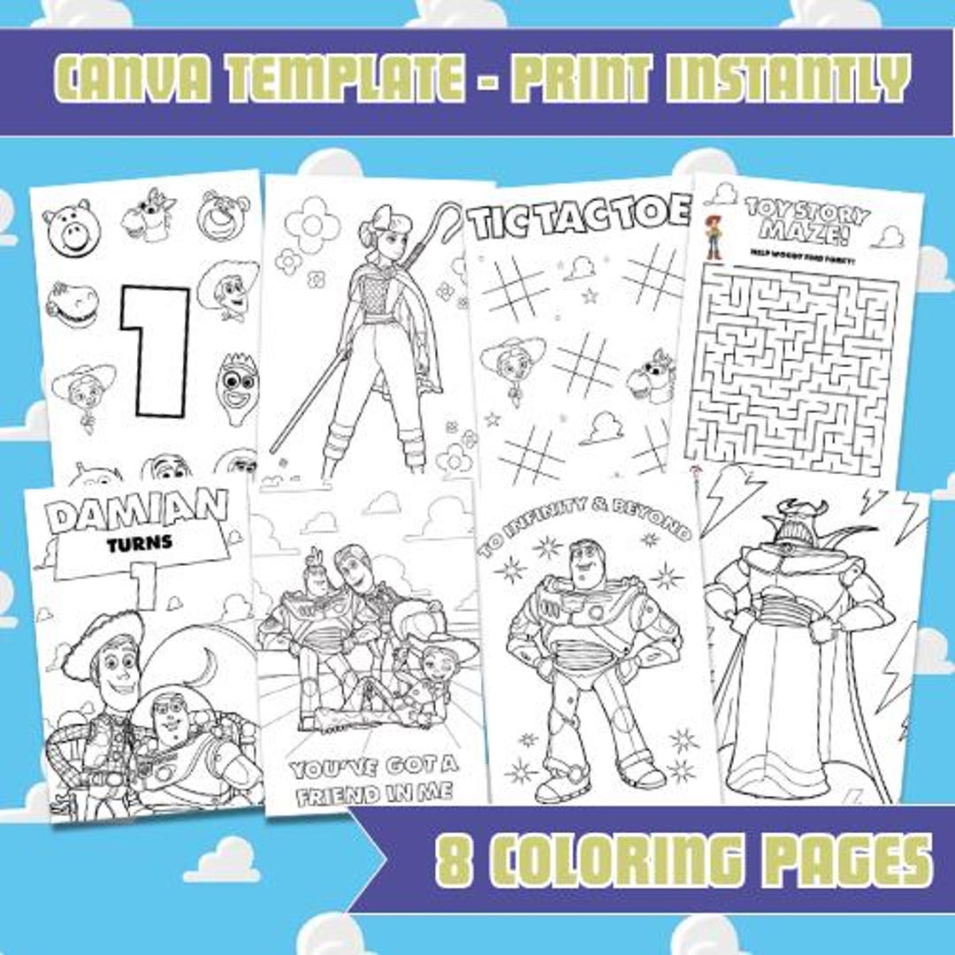 Toy Story Canva Editable & Printable Coloring Pages | Toy Story Party ...