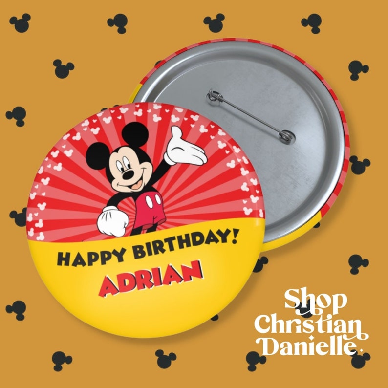 Custom Mickey Mouse Birthday Button Disney Buttons Happy | Etsy