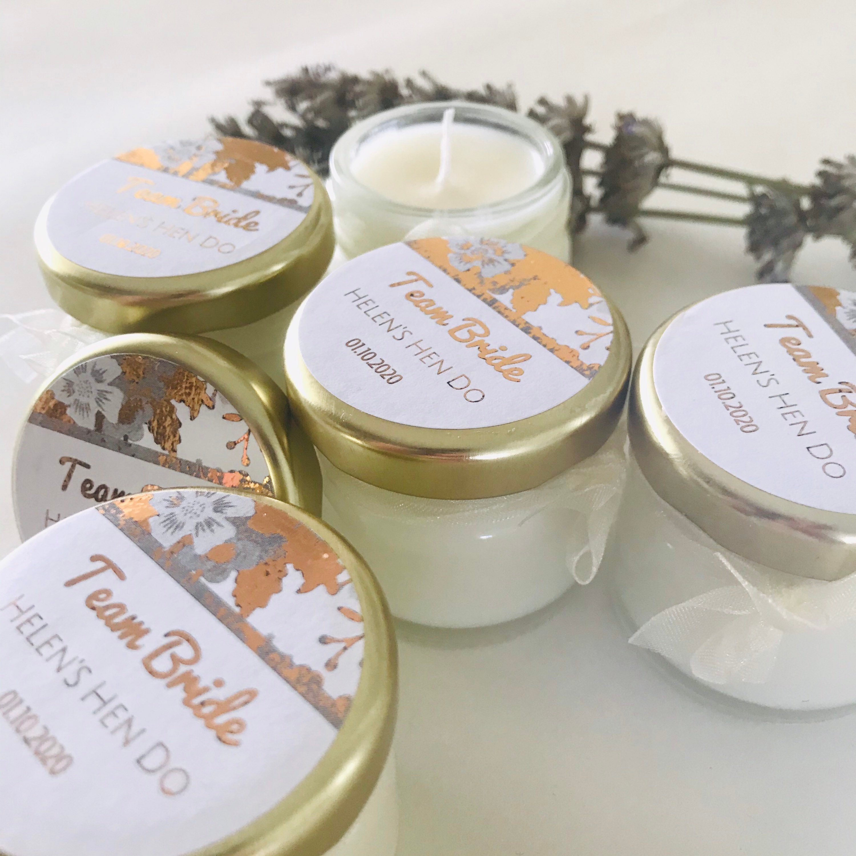 10 Metallic Hen Party Mini Candles Team Bride Candle Favours Etsy Uk