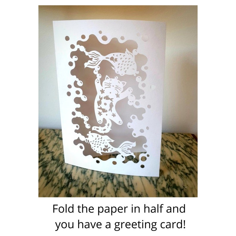 Dreaming Kitty Greeting Card Template, DIY Digital Papercut Template ...