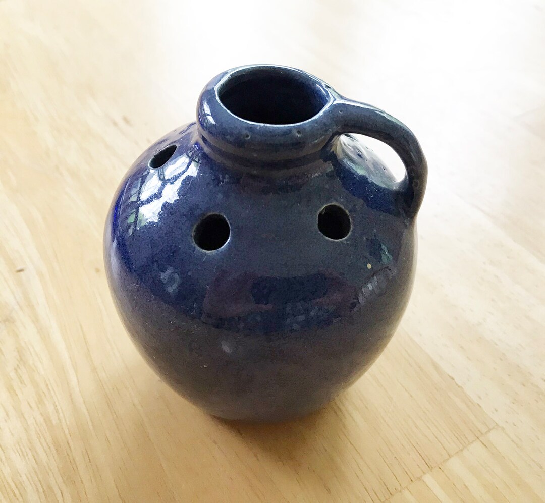 Studio Art Pottery Pottery Flower Frog Jug Vase, Vintage Cobalt Blue ...