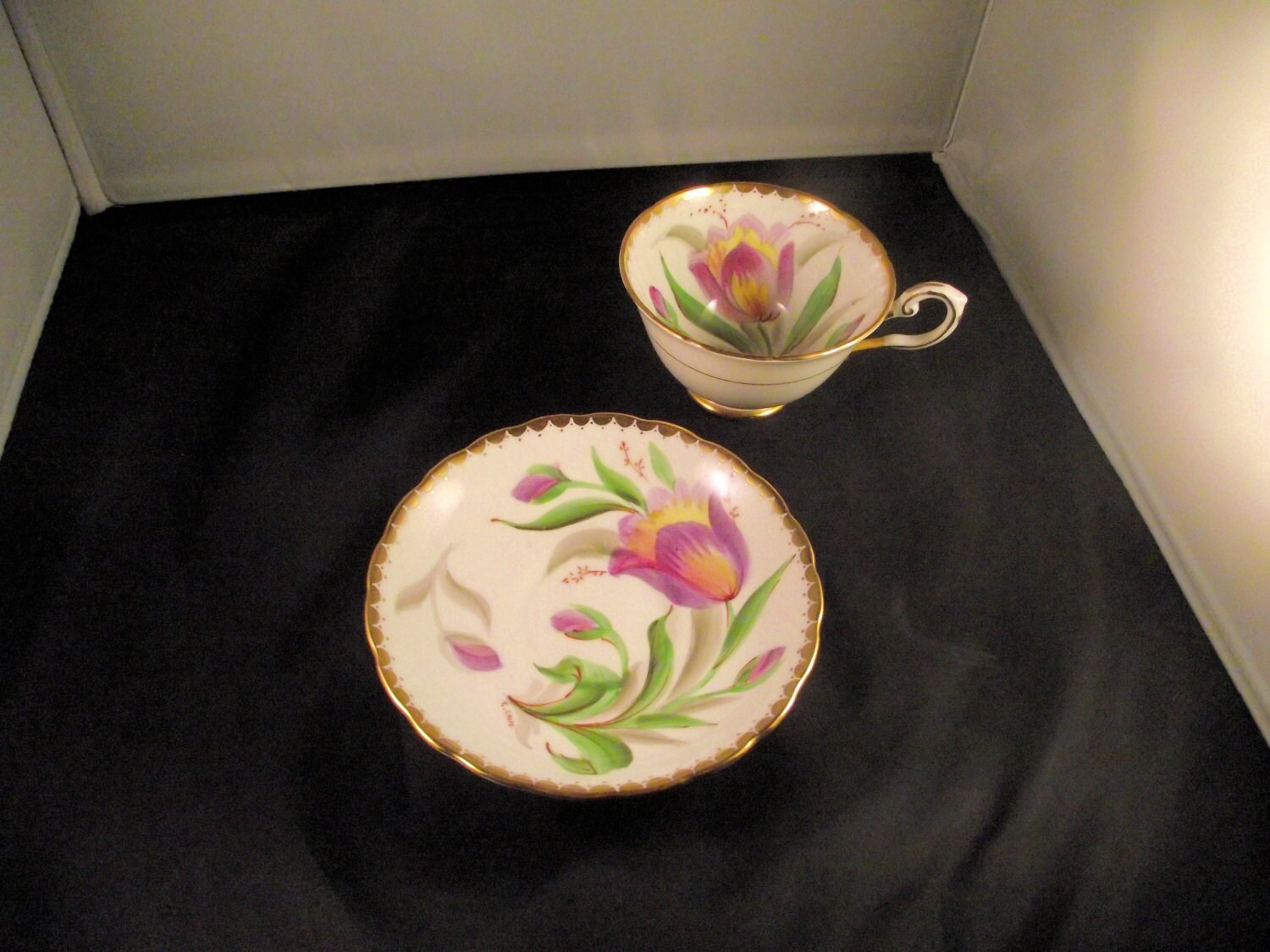 Vintage Tuscan Bone China Floral Pattern C9028 Cup and Saucer With Gold ...