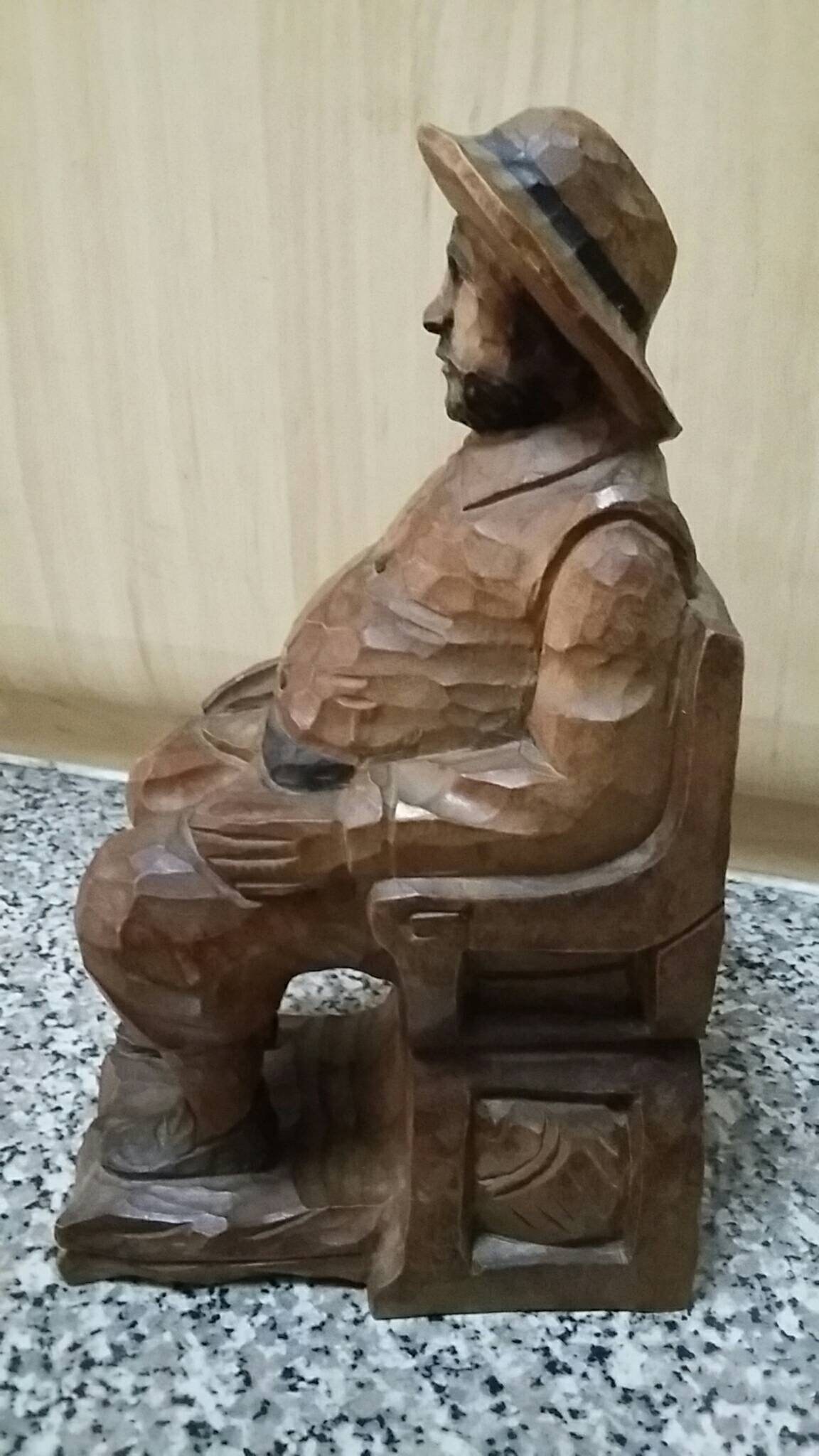 Vintage Handcarved Wooden Sculpture of a Seated Man. Rustic Decor. Folk ...