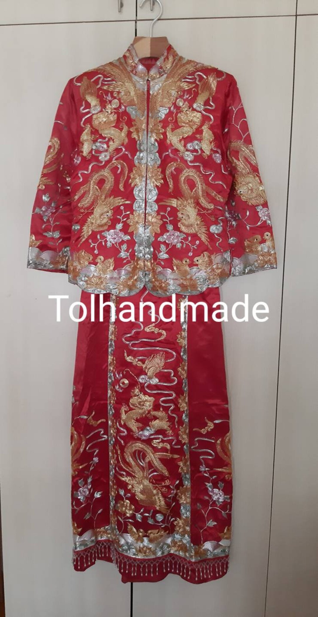 Vintage Oriental Dragon and Phoenix Jacket/skirt. Handembriodery Gold ...