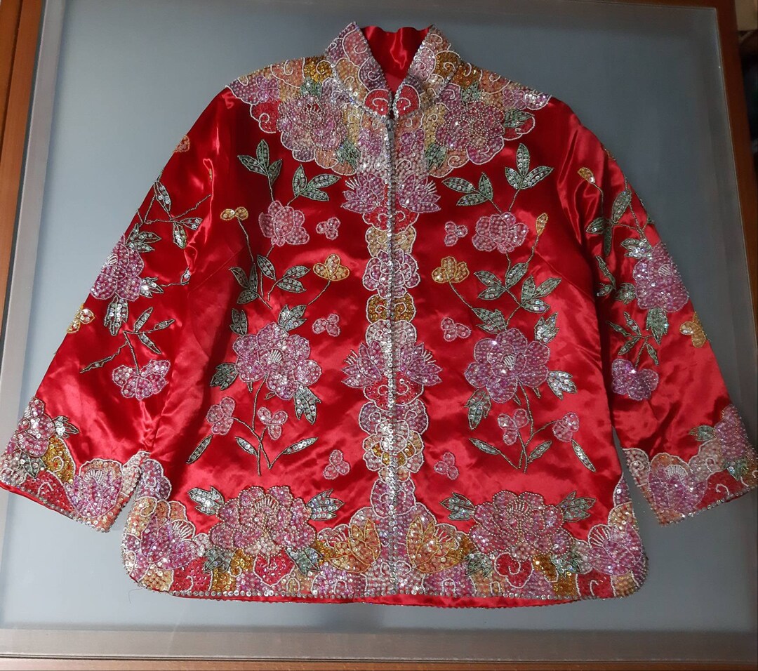 Vintage Traditional Chinese Red Costume. Beads and Sequins. Floral ...