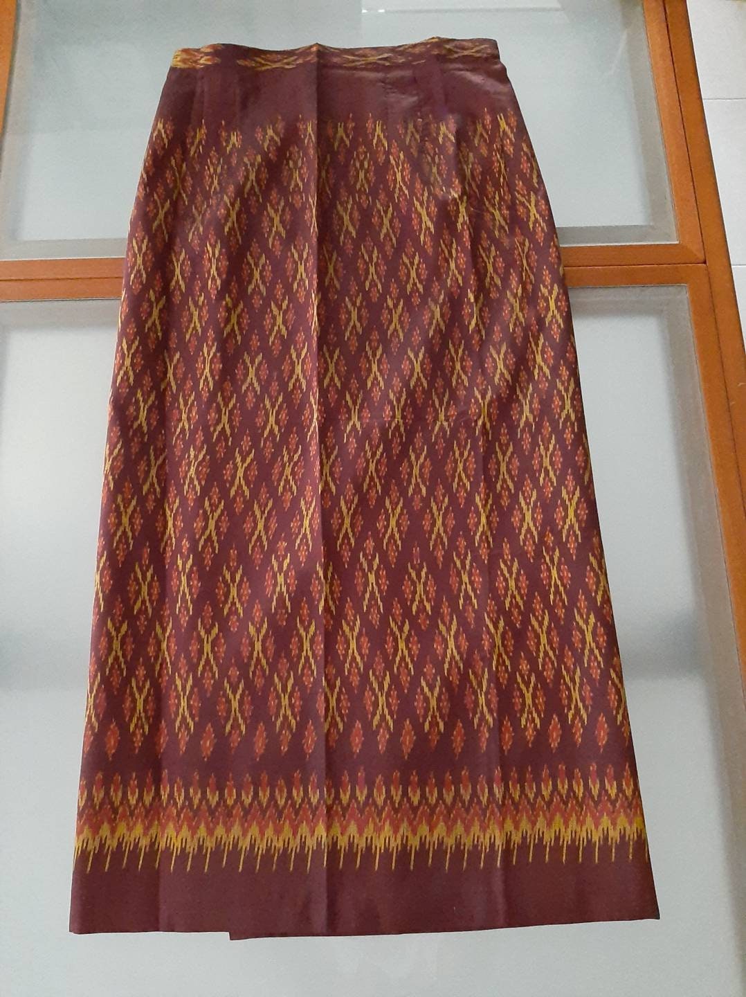 Thai Mudmee Woven Ikat Silk Wrap Skirt or Sarong, Ready to Wear. Dark ...