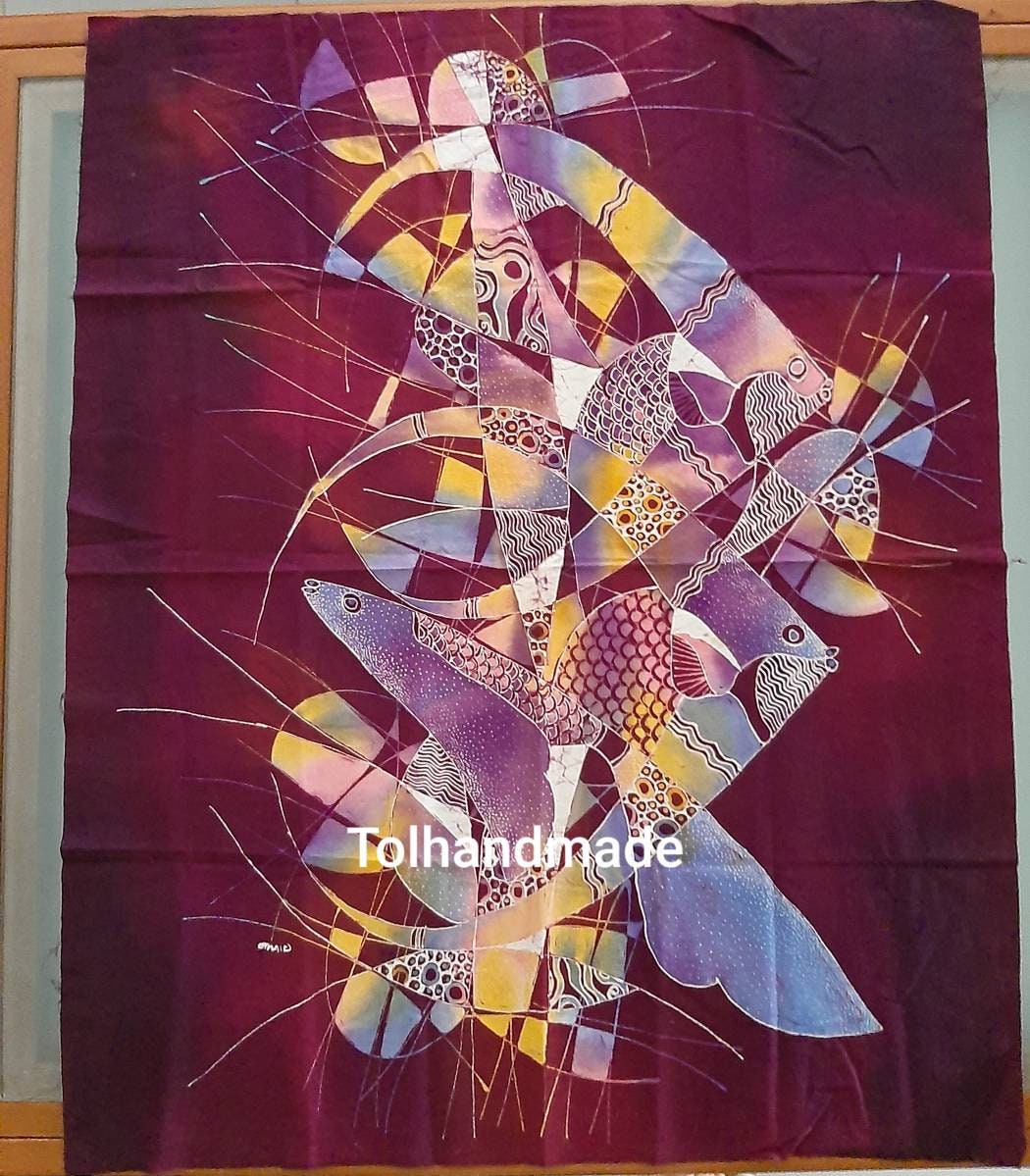 Vintage Indonesian Batik Painting. Traditional Wax and Dye Method ...