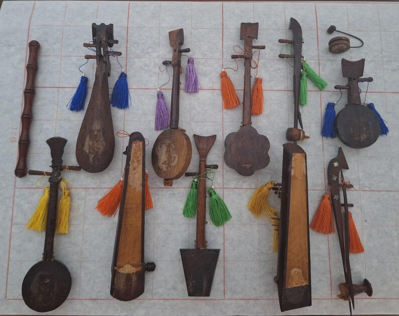 Vintage Vietnamese Miniature Wooden Musical Instruments Ensemble ...