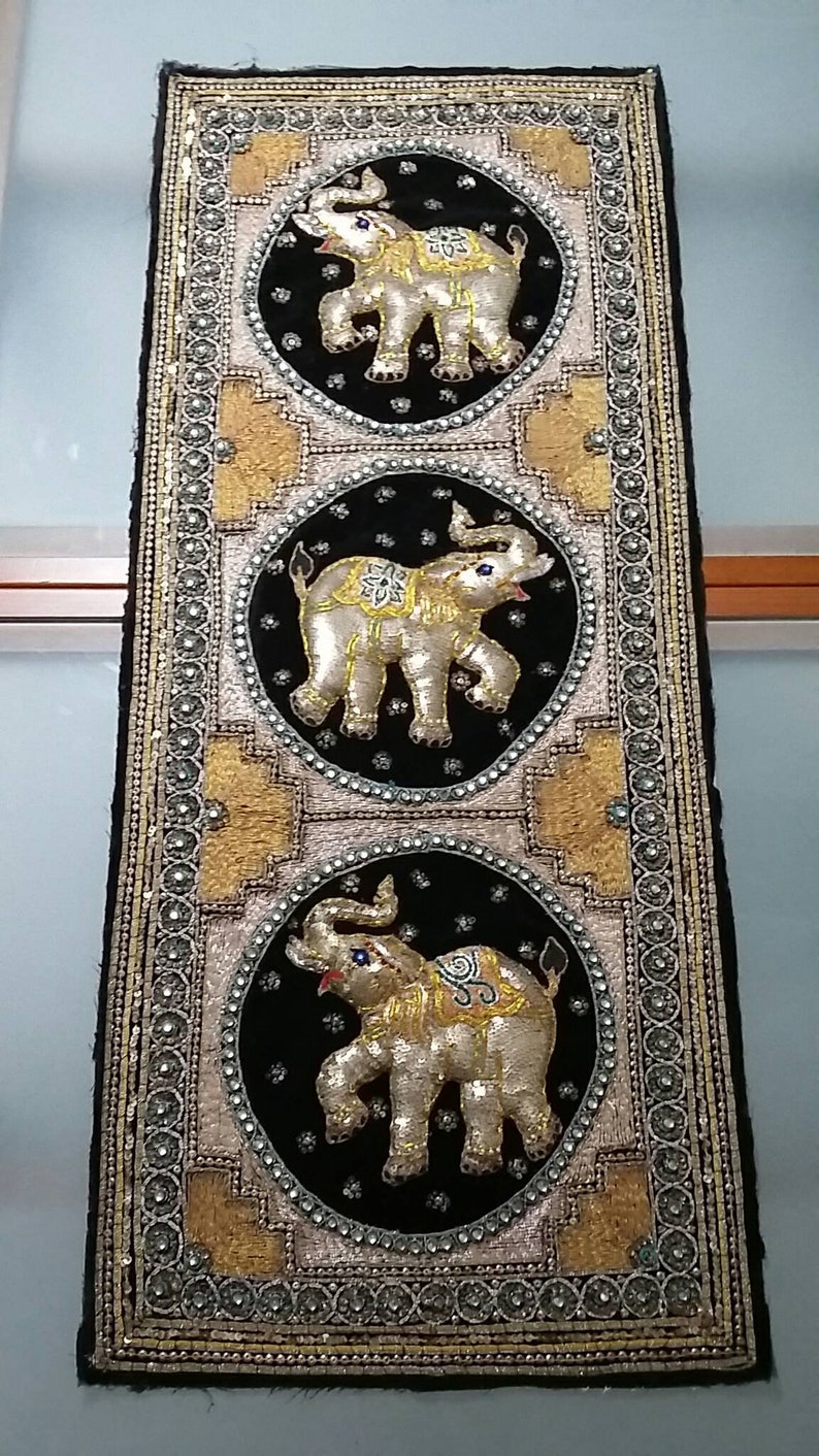 Vintage Burmese Handmade Kalaga Tapestry Three Happy | Etsy