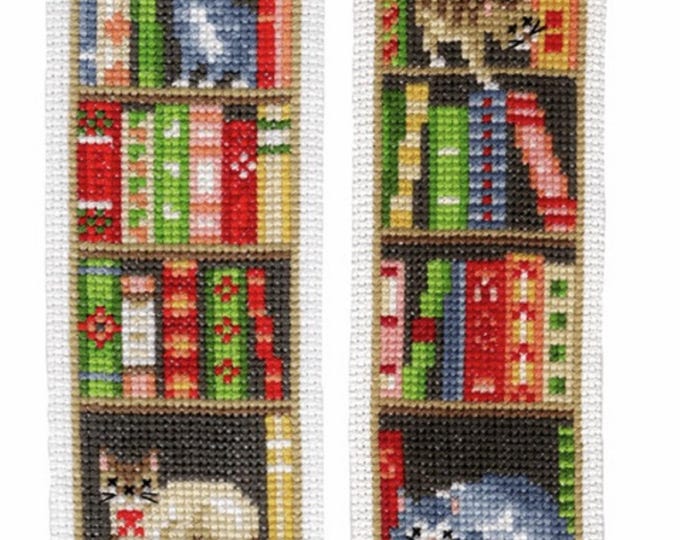 Vervaco Cats in Bookshelf Counted Cross Stitch Bookmarks Kit - Set of 2 ...