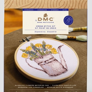 DMC BK414 Sunshine Flowers Watering Can Counted Cross Stitch Kit by Anna Matvieieva Includes ...
