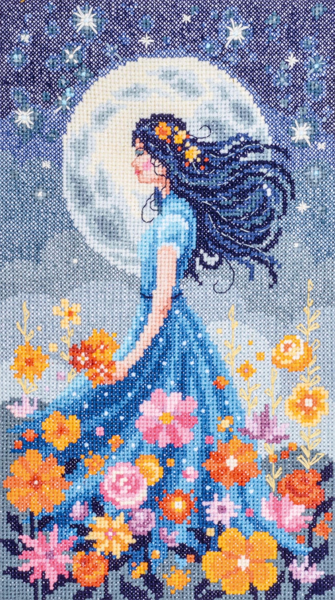 Vervaco Girl With the Moon Counted Cross Stitch Kit - Etsy