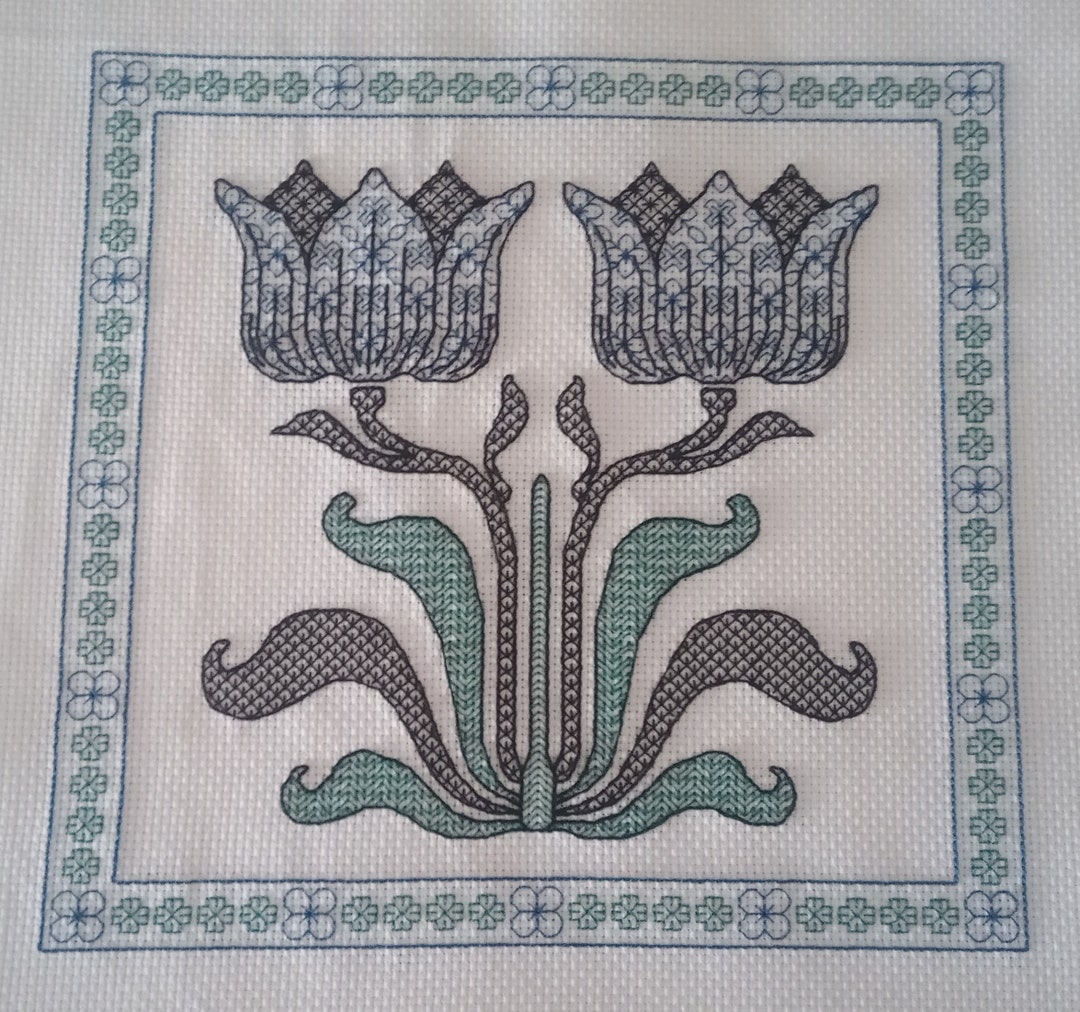 KL217 Art Nouveau Twin Tulips Blackwork Needlework Kit by Goldleaf ...