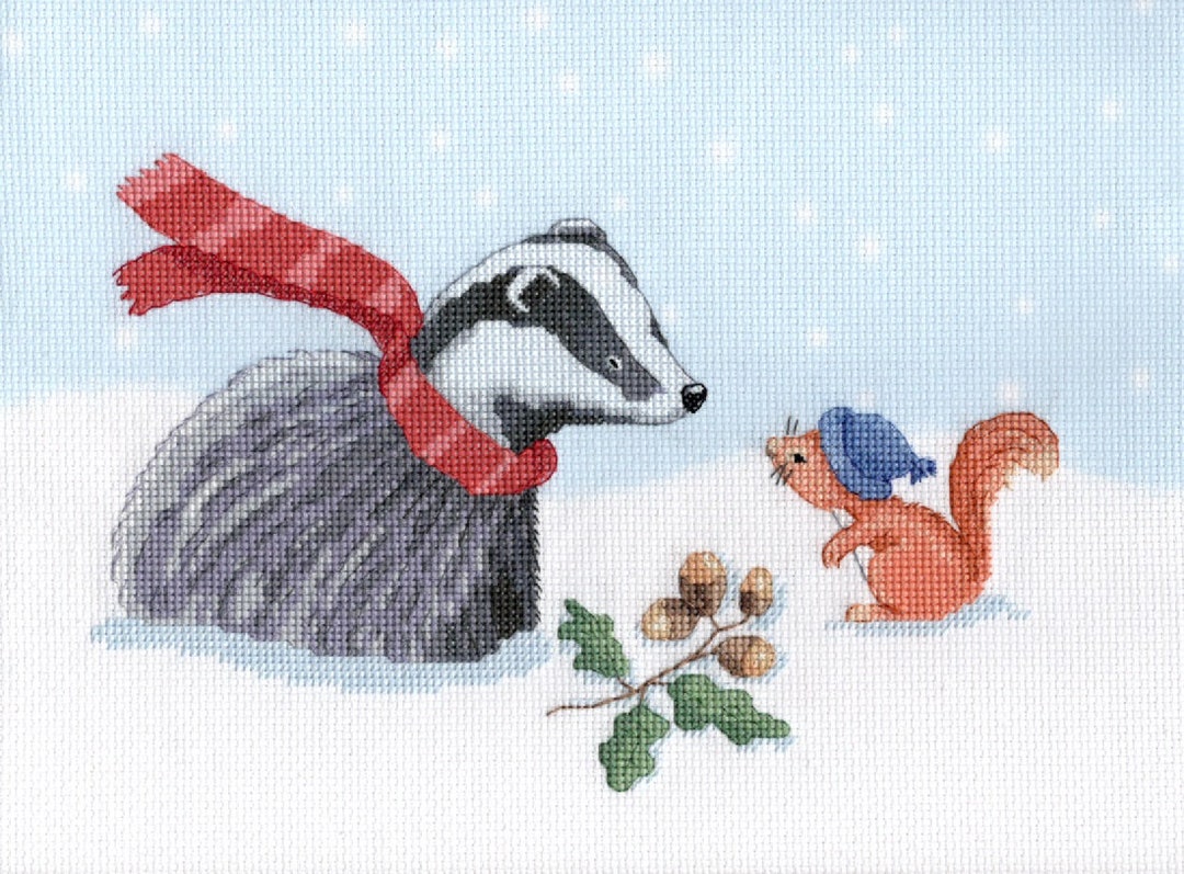 KL216 Winter Acorns - Badger & Friends Counted Cross Stitch Kit ...