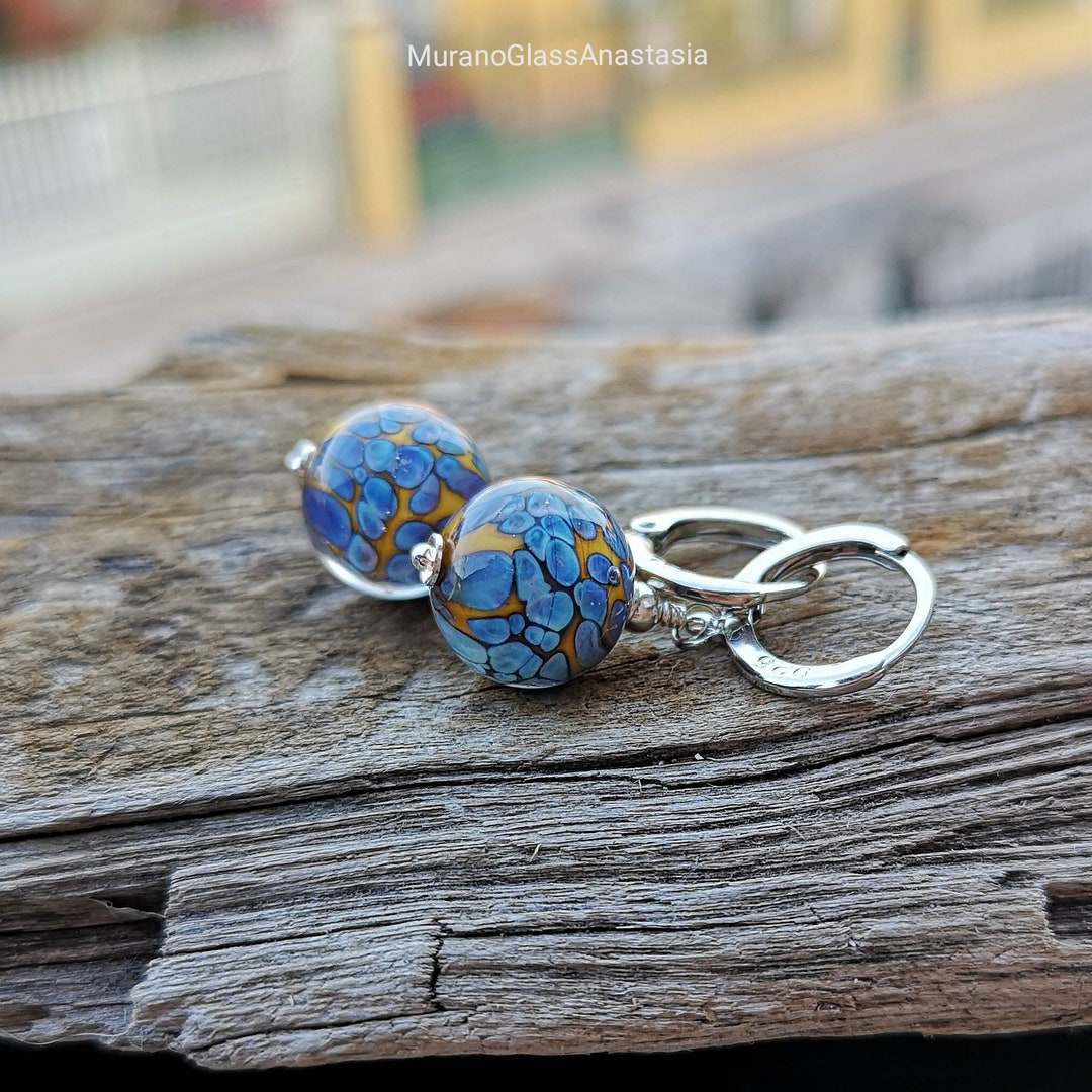 Серьги с муранским стеклом и ресторанным серебром - Etsy