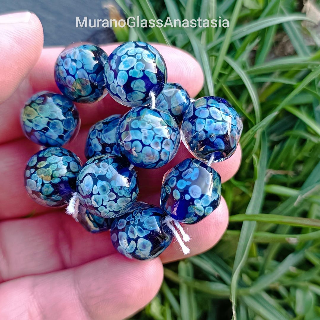 Blu Magic Island - Set 6pc Lampwork Beads With Murano Glass in Two ...