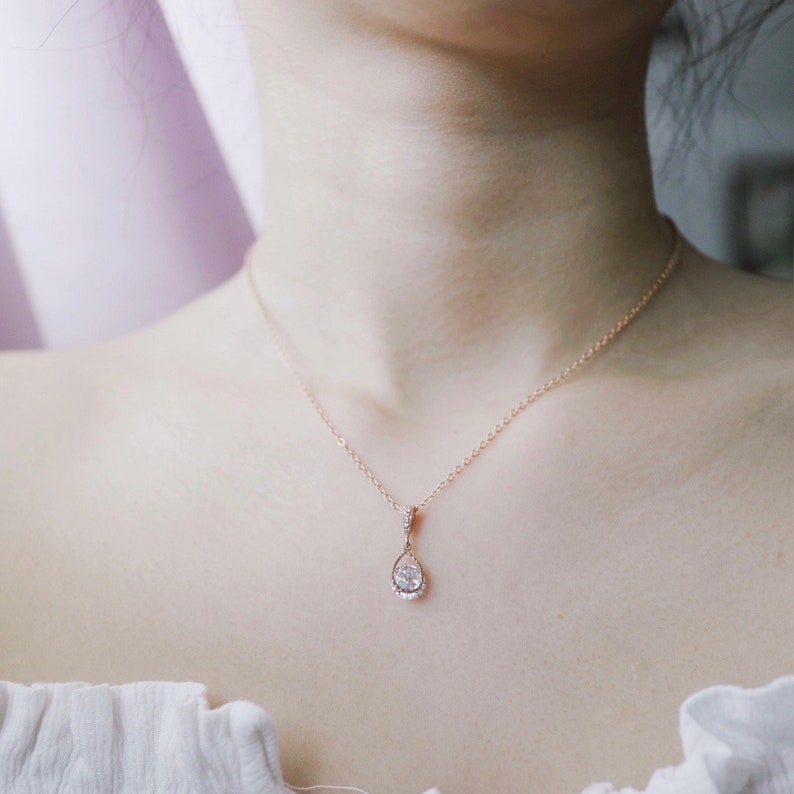 Teardrop Design With Round Shape Crystal Necklacebridesmaid | Etsy