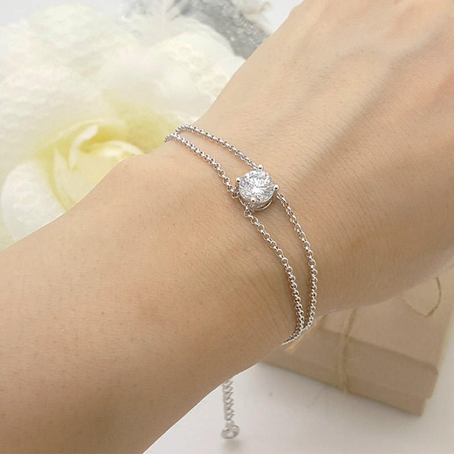GOLD Bridesmaid Round Crystal With 2 Line Bracelet bridesmaid - Etsy