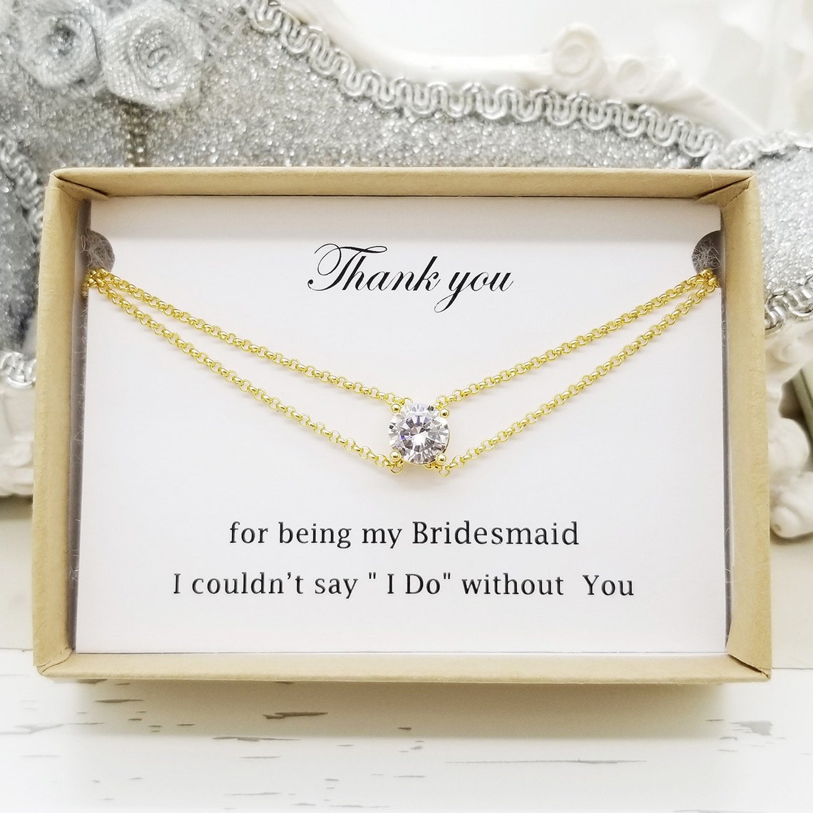 GOLD Bridesmaid Round Crystal With 2 Line Bracelet bridesmaid - Etsy