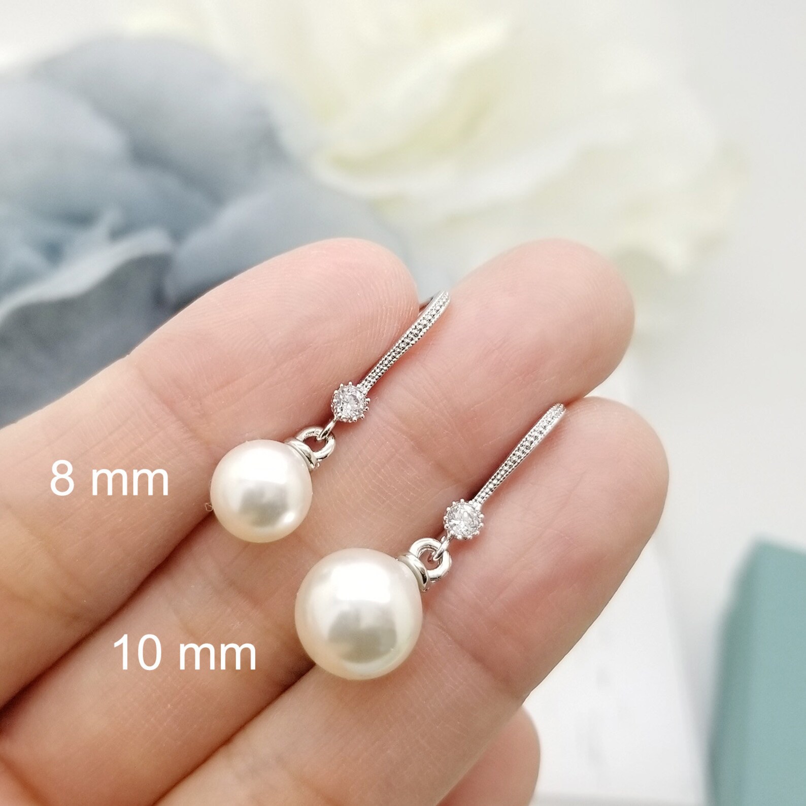 Elegant 8mm Pearl Dangle With Point Cubic Ear Hook Bridesmaid - Etsy