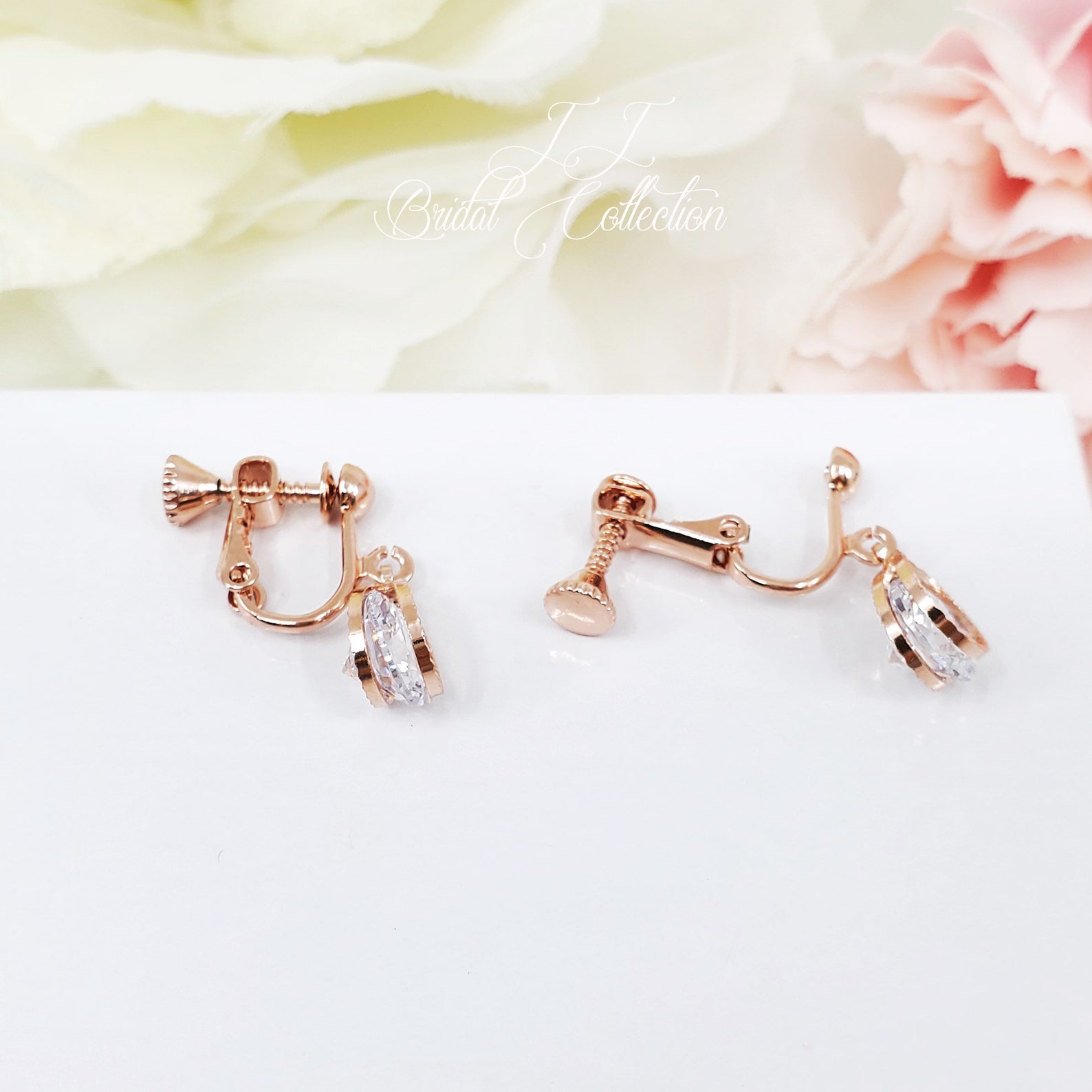ROSE GOLD Teardrop Design With Round Shape Crystal Clip-on Earrings ...