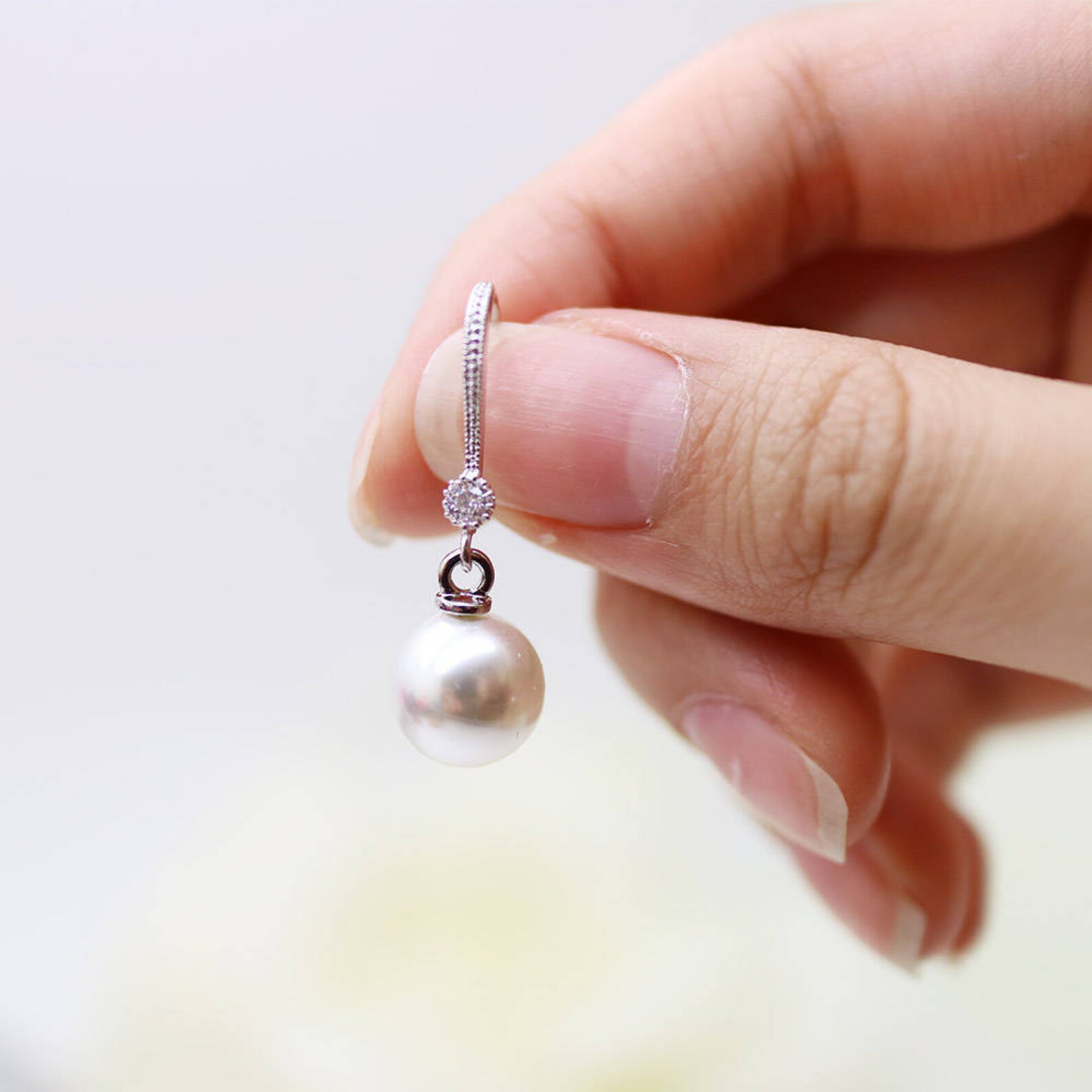 Elegant 8mm Pearl Dangle With Point Cubic Ear Hook Bridesmaid - Etsy