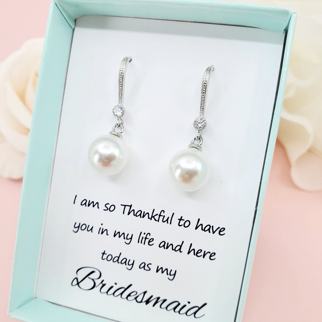 Simple 10mm Pearl Dangle Drop With Point Cubic Ear Hook Bridesmaid ...