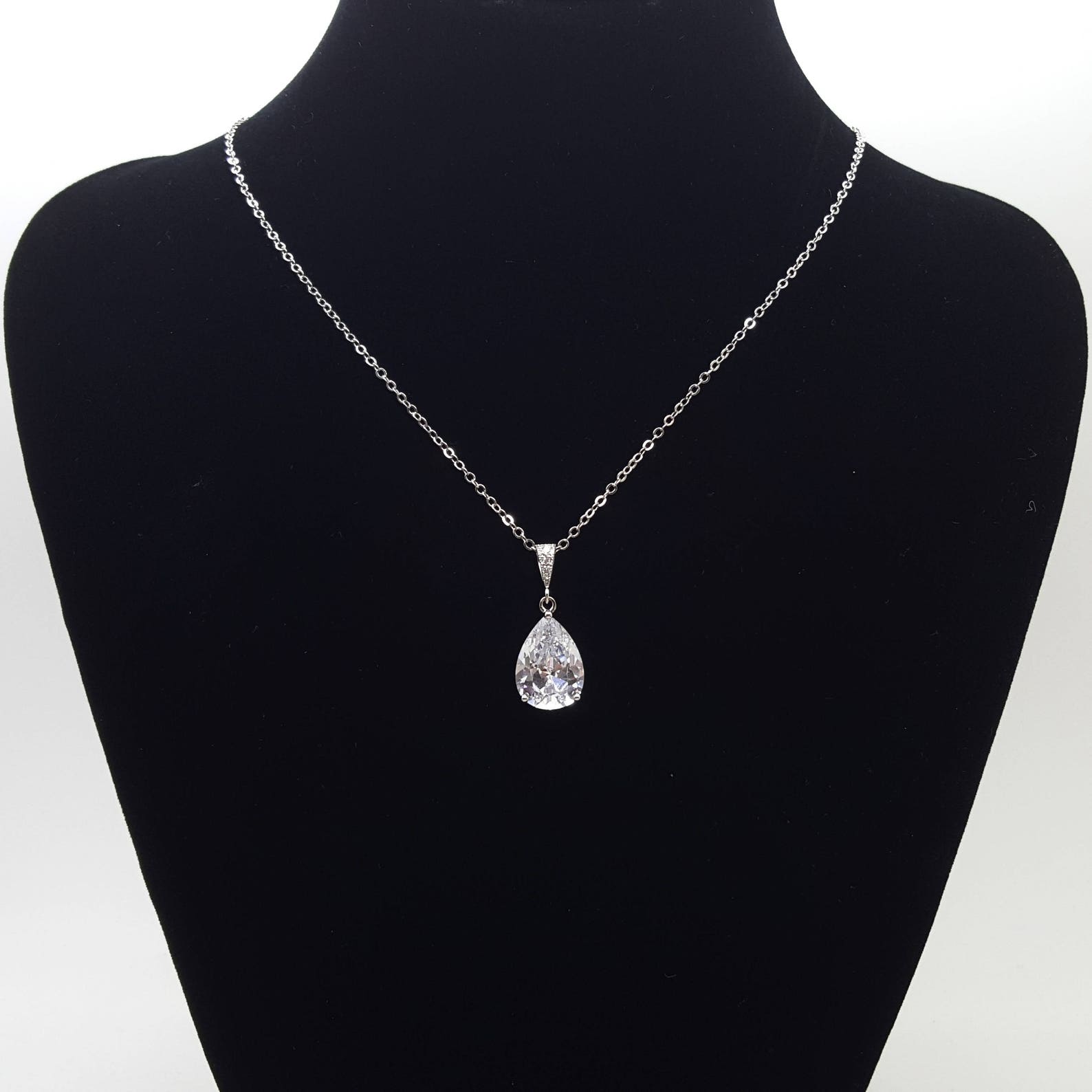 Classic Teardrop Crystal Necklace Bridal Bridesmaid Necklace | Etsy