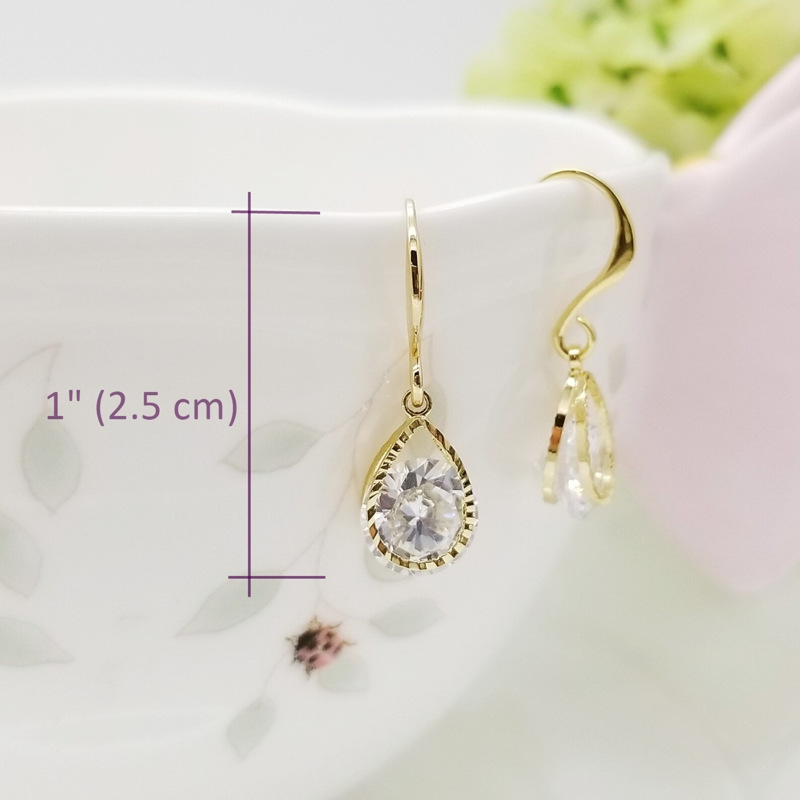 GOLD Teardrop Design with Round shape Crystal Earrings | Etsy