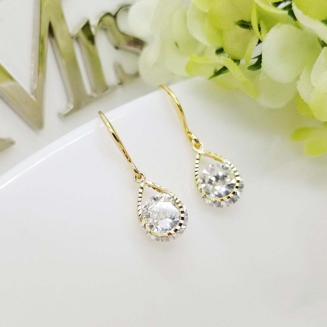 GOLD Teardrop Design With Round Shape Crystal Earrings - Etsy