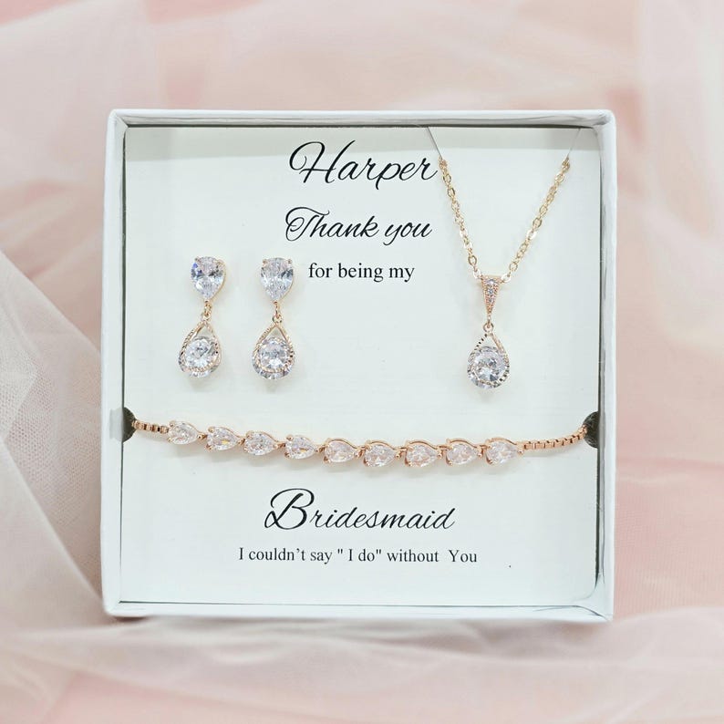 Teardrop Design With Round Shape CZ Earrings, Necklace and Adjustable ...