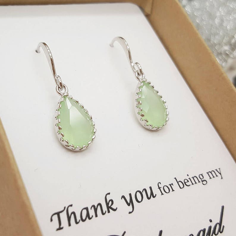 Jade Color Water Drop Crystal Bridesmaid Earrings With Message - Etsy