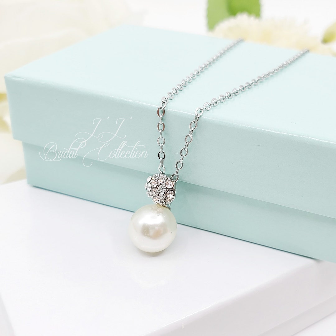 Delicate Cluster Stone With Pearl Wedding Necklace, Custom Bridesmaid ...