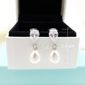 925 Silver Post Double Side Teardrop Cubic and Pearl - Etsy