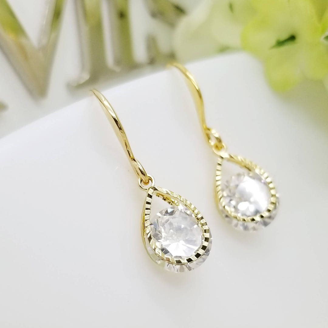GOLD Teardrop Design With Round Shape Crystal Earrings,bridesmaid Gift ...
