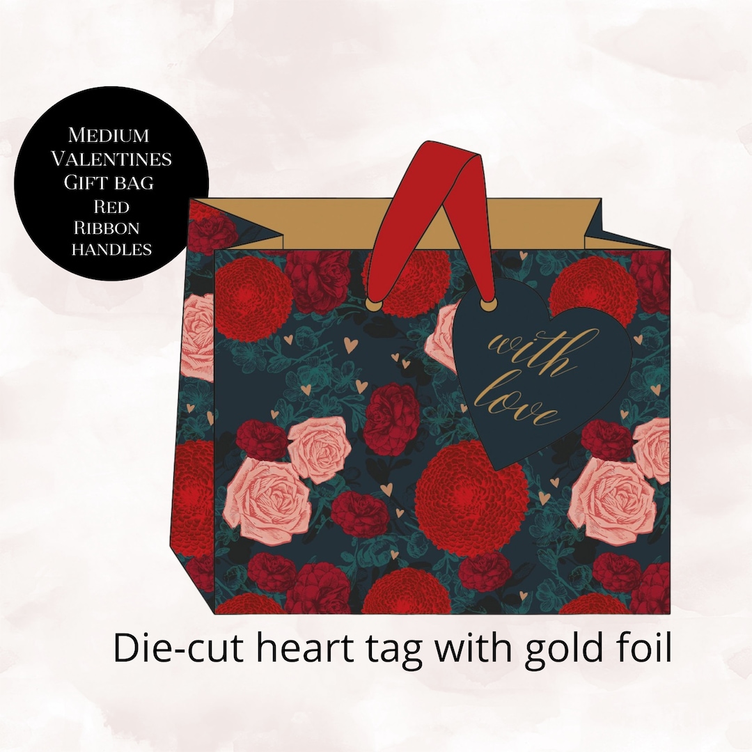 Foiled Medium Love Gift Bag With Roses, Luxury Gift Bag, Love Heart ...