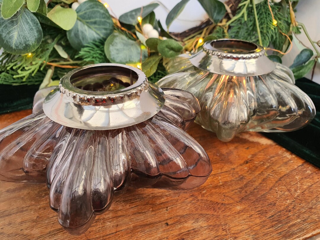 Recycled Glass Christmas Star Tealight Holder, Smoke Grey or Clear - Etsy