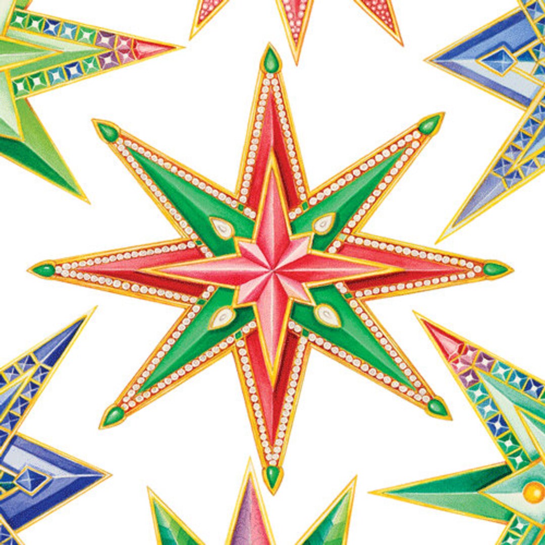 Caspari Jewelled Stars Christmas Cocktail Napkins, Party Drinks (set of ...