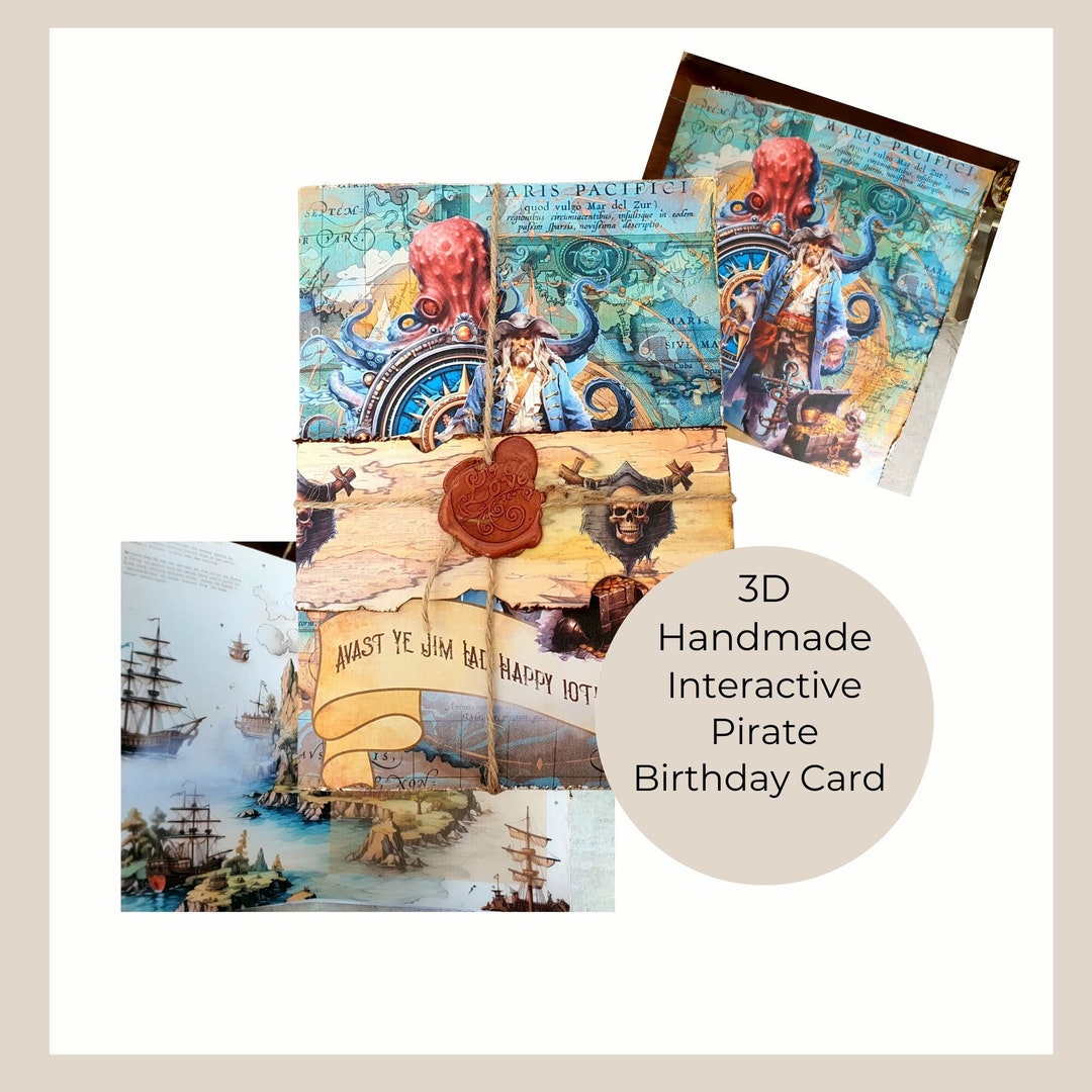 Handmade 3D Pirate Birthday Card, Secret Message Greeting - Etsy