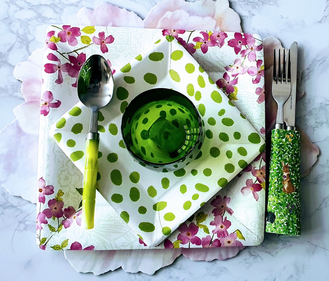 Lime Green Polka Dot Paper Plates, Caspari Spring Party Decor, Set of 8 ...