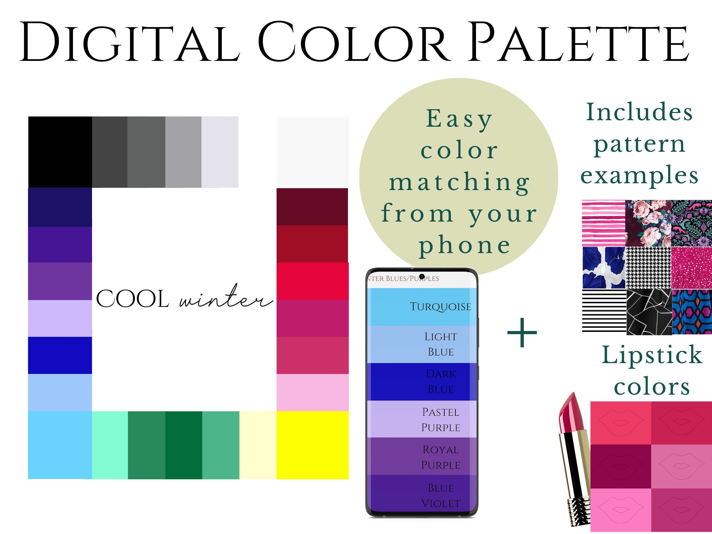 Cool true Winter Palette, Digital Swatch Fan, Seasonal Palette ...