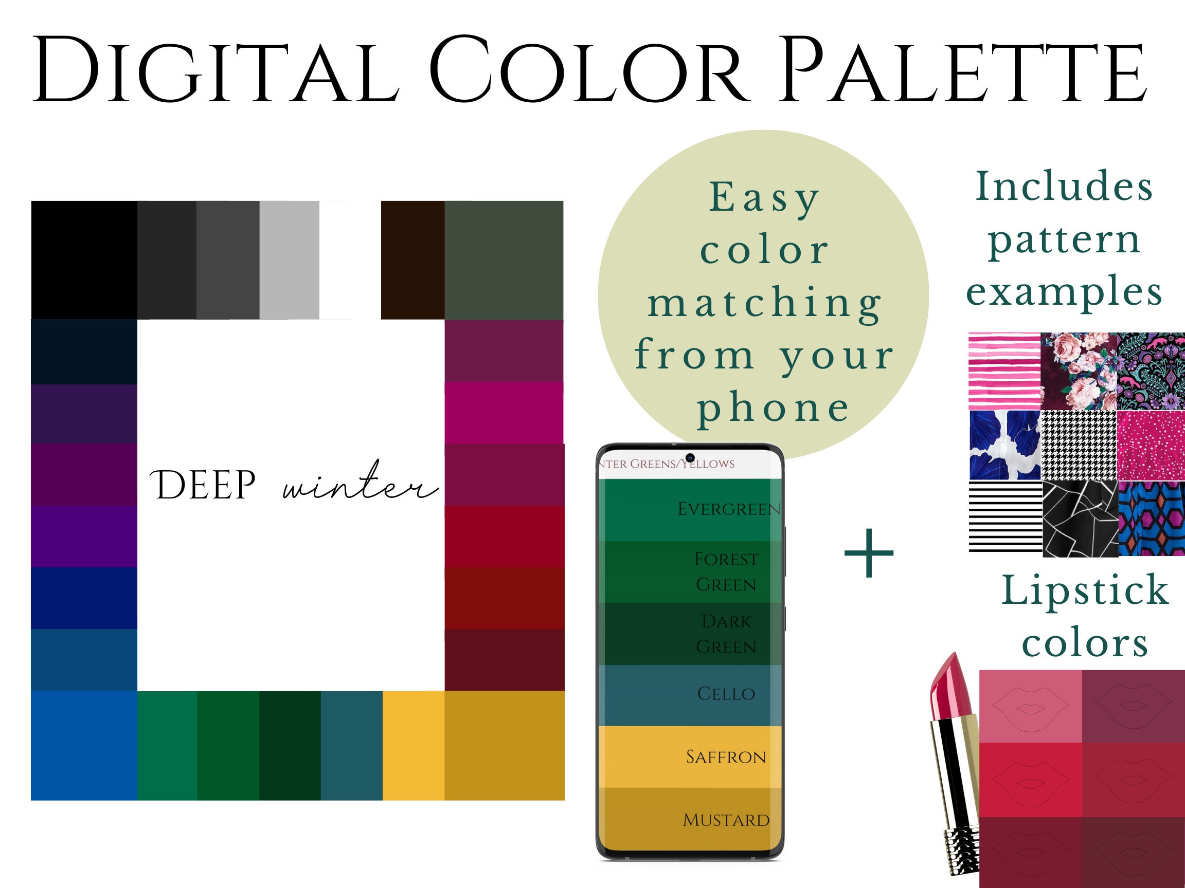 Deep dark Winter Palette, Digital Swatch Fan, Seasonal Palette ...