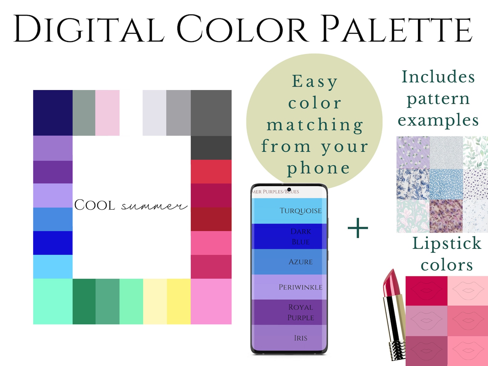 Cool (true) Summer Palette, Digital Swatch Fan, Seasonal Palette ...