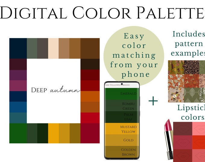 Deep (dark) Autumn Palette Digital Swatch Fan, Seasonal Palette ...