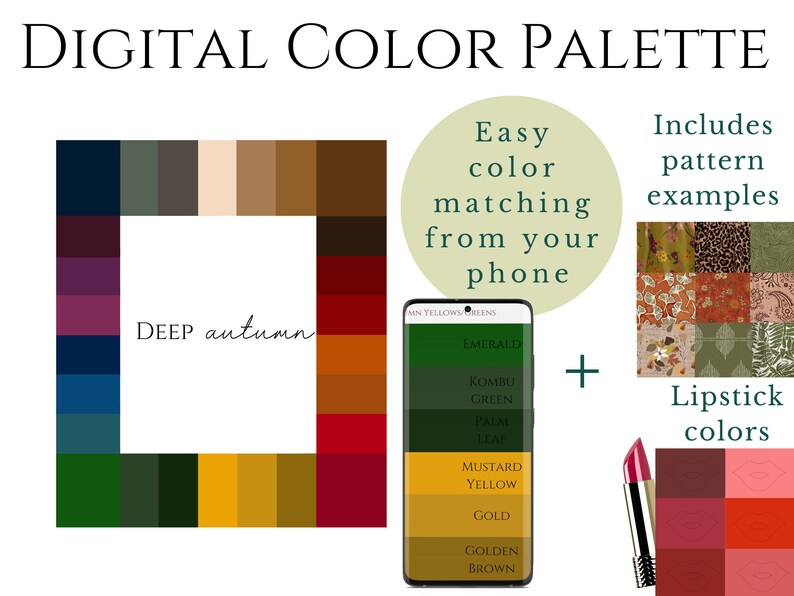 Deep (dark) Autumn Palette Digital Swatch Fan, Seasonal Palette ...