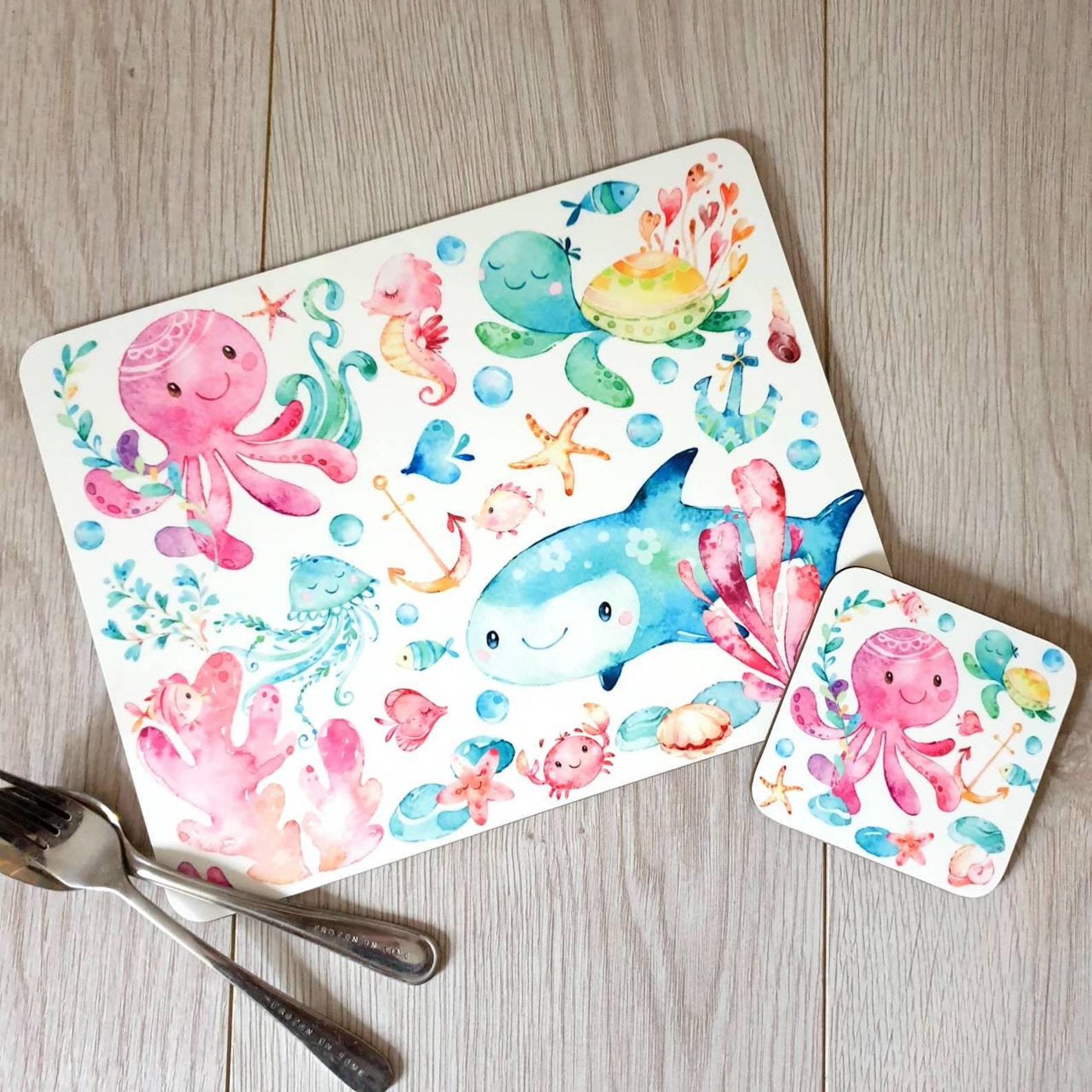 Sea Creatures Placemat Set Personalised Sea Life Gift Whale Placemat ...
